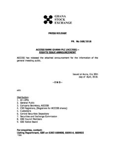 PR – 168 ACCESS Right Issue Announcement | Annual Reports Ghana
