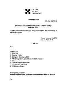 PR – 106 SCB Acquisition of Barclays PLC Custodial Business in Africa | Annual Reports Ghana