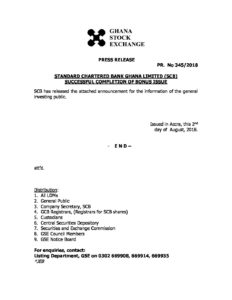 PR – 345 SCB Successful Completion of Bonus Issue | Annual Reports Ghana