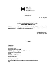 PR – 025 TOTAL Appointment of a Director | Annual Reports Ghana