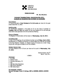 PR – 176 ETI Closure of Register for Dividend Payment | Annual Reports ...